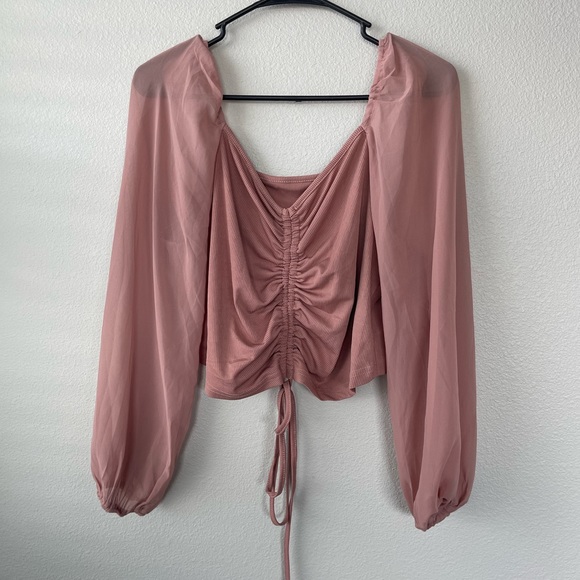 SHEIN | Tops | Shein X Pink Mauve Crop Top Sheer Sleeves | Poshmark